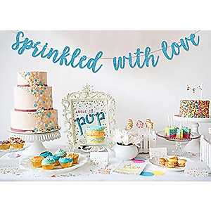 Blue Glitter Sprinkled With Love Banner Sign Garland Pre-strung for Baby Sprinkle,Baby Shower Decorations