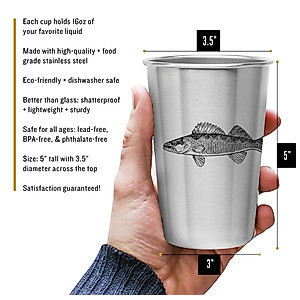 Freshwater Fish (Set of 4) Stainless Steel Pint Cups - Unique Gift for Guys - Tumblers for Home, Travel, Camping, Camper, Office, A Birthday Gift For Men - Durable Glasses or Mugs