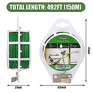 Plant Ties, 492FT/150m Green Garden Wire, Sturdy Plant Ties for Support, Garden Ties with Cutter for Tomatoes Vines, Plant Wire Tie Wire for Indoor, Outdoor, Home and Office Use