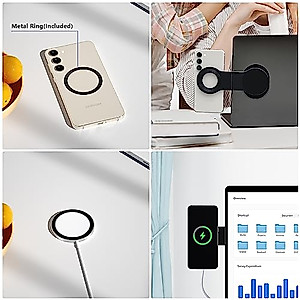 imluckies Detachable Magnetic Phone Holder for Laptop, Foldable Desktop Monitor Side Phone Mount, Adjustable Slim Portable Modular Stand for Desk/Wall, Works with MagSafe iPhone & All Phones, Black