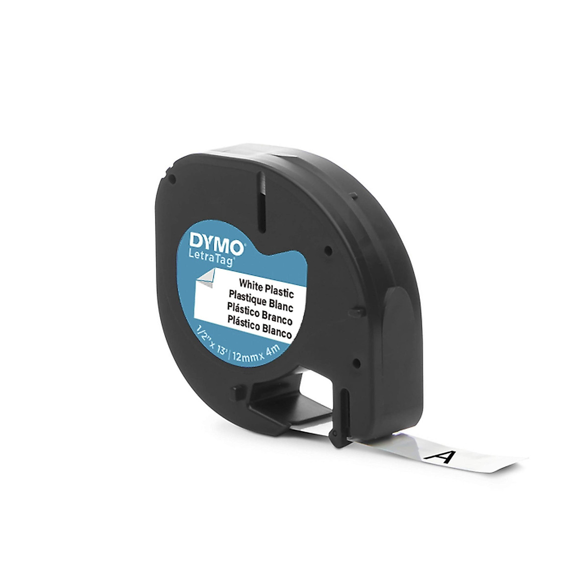 DYMO - SAN91331 91331 LetraTag Labeling Tape for LetraTag Label Makers, Black Print on White Plastic Tape, 1/2'' W x 13' L, 1 Roll