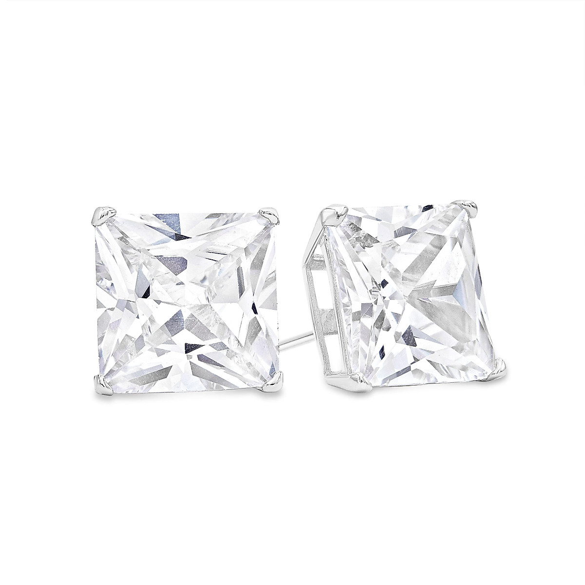Sterling Silver Basket Set Square CZ Stud Earrings 12x12mm