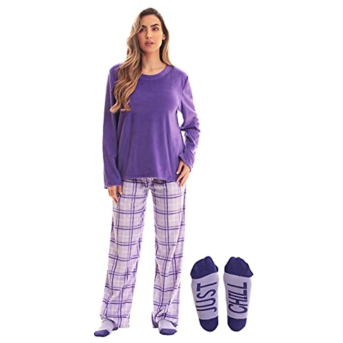 Just Love Womens Microfleece Pajama Pants Set with Socks 6734-10281-PUR-M