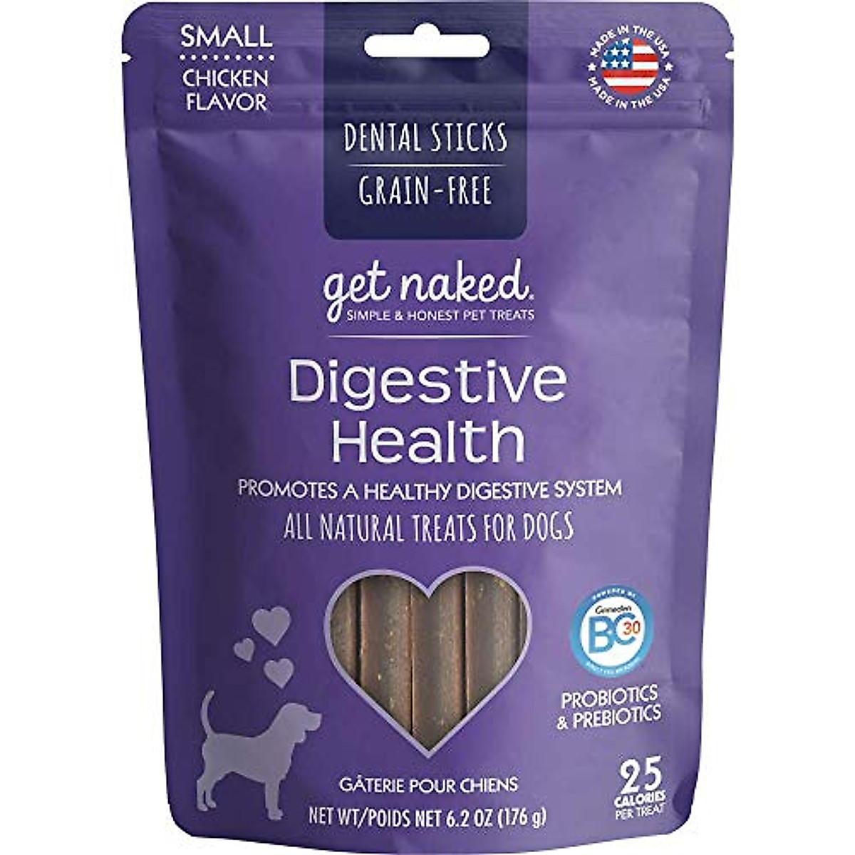 Get Naked Digestive Health Dental Chew Sticks For Dogs, Small/6.2-Ounce, 18 Sticks/Pack