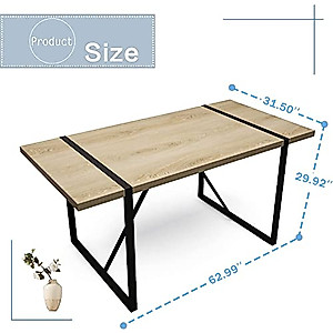TABU 63 Inch Rectangular Multi-Purpose Table for 4-6, Industrial Style Heavy-Duty Table with Wood Tabletop and Metal Frame for Home,Office,Dining Room