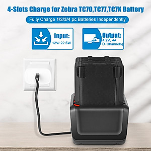 REACELL 4 Slots Battery Charging Cradle for Zebra Symbol TC70,TC77,TC72,TC75 Battery, Charging Accessories for Zebra Scanner Battery