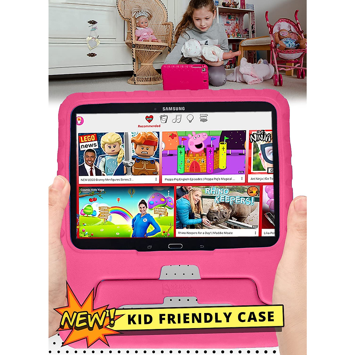 Cooper Dynamo [Rugged Kids Case] Protective Case for Samsung Galaxy Tab 4 10.1, Galaxy Tab 3 10.1 2013/2014 Released only | Child Proof Cover with Stand, Handle (Pink)