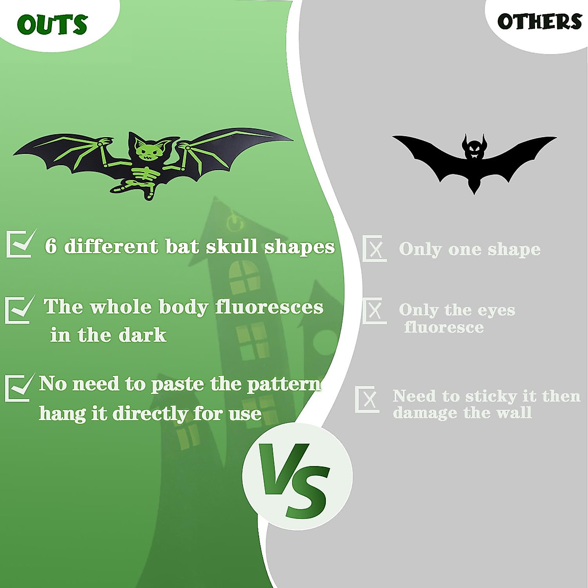 DIYASY Haning Bats Halloween Decor, 12 Pcs Large Glow Bats Wall Decorations for Outside 3D Plastic Flying Bat Light up Bats House Decorative Decals for Home Outdoor Window