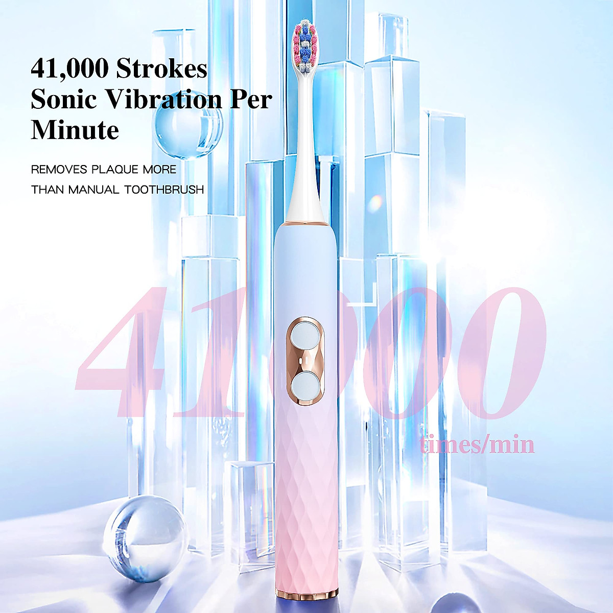 DYCROL Electric Toothbrush, IPX7 Waterproof, 9 High-Efficiency Brushing Modes, 4 Replacement Brush Heads, 2-Month Battery Life, Fast Charging, Gradient Pink