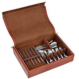 AdirHome Kitchen Silverware Utensil Holder, Leather Storage Box with Organizer Tray for Kitchen Tools Accessories Flatware Cutlery Set Knife Holder, Brown