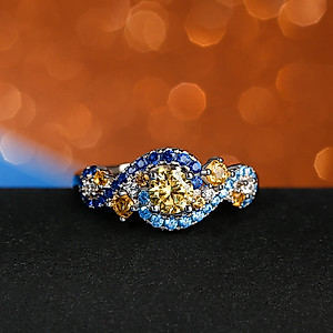 Jeulia "The Starry Night Round Cut Sterling Silver Ring Fashion Anniversary Promise Engagement Wedding Ring Set for Her With Gift Jewelry Box (7.5)