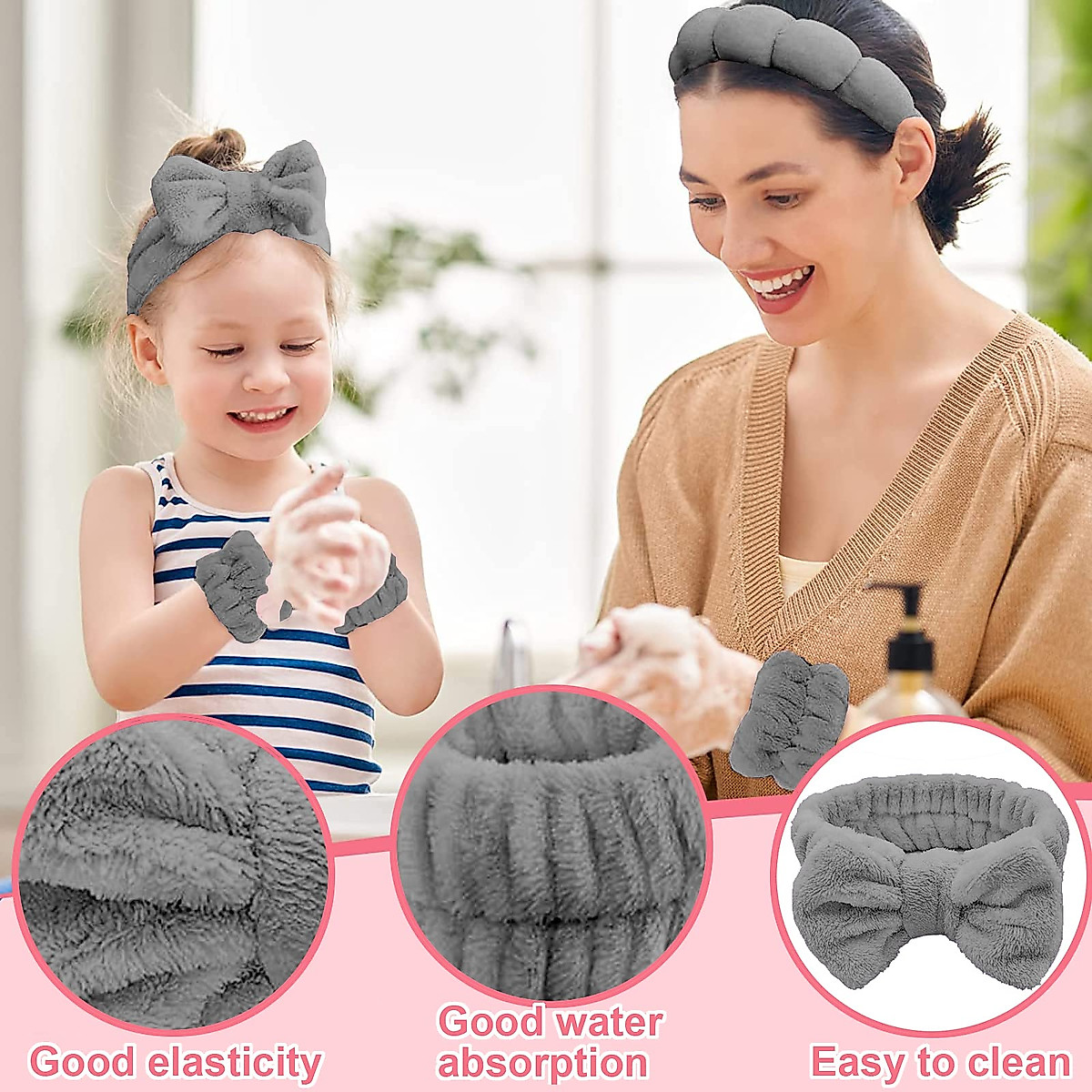 TLUXX 4-Piece Spa Headband & Wristband Set， Reusable Makeup & Skincare Accessories for Face Washing, Preventing Liquid Overflow - Ideal for Women & Girls