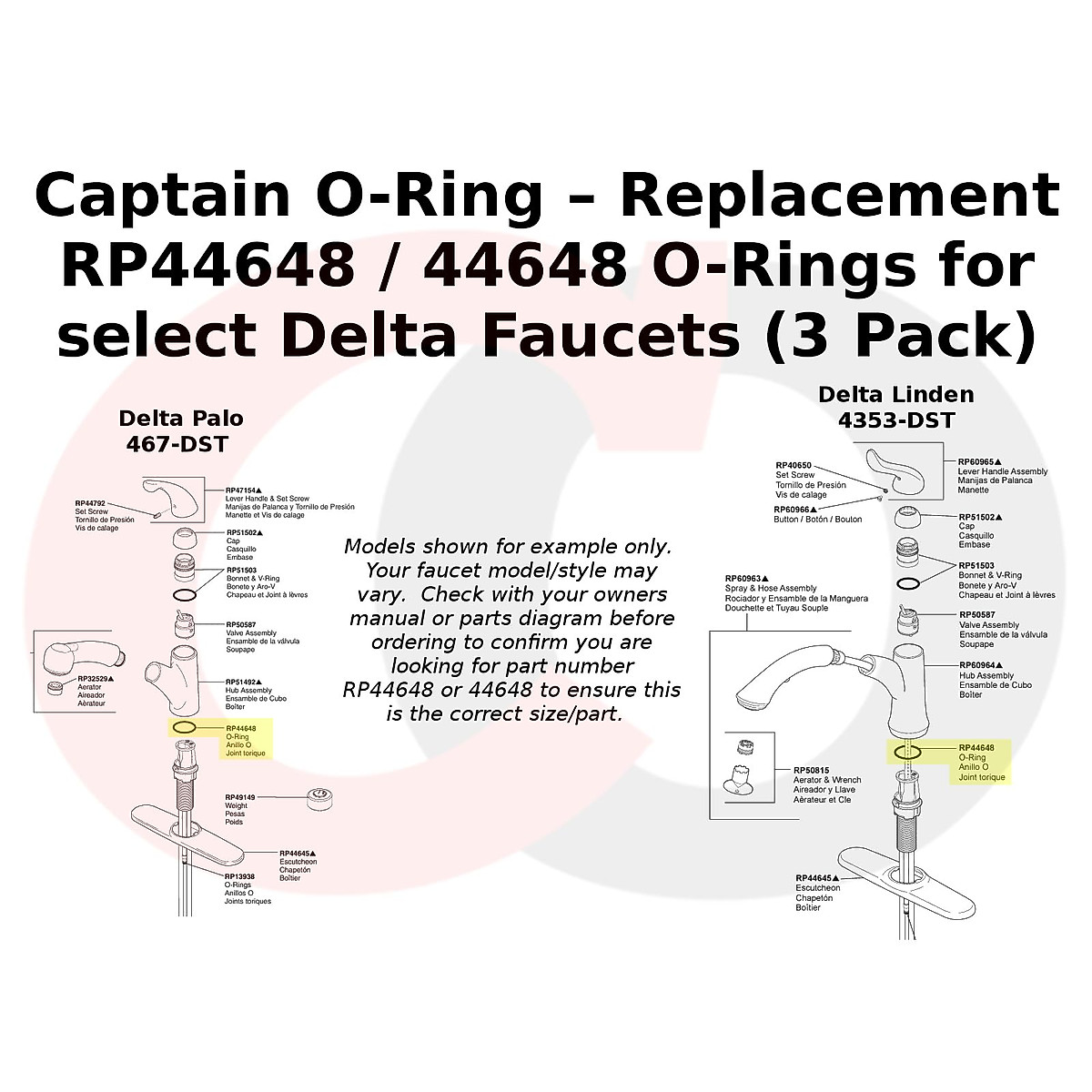 Captain O-Ring – Replacement RP44648 / 44648 O-Rings for Select Delta Faucets (3 Pack)