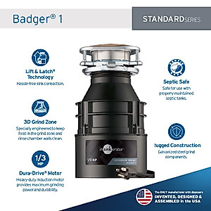 InSinkErator Garbage Disposal with Power Cord, Badger 1, Standard Series, 1/3 HP Continuous Feed, Black