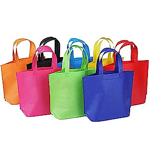 Shindel 24 Pack 13" Tote Gift Bags One Side Blank Non-woven Bags Colored Treat Bags, Easter Egg Hunt Bags