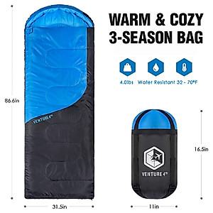 VENTURE 4TH Backpacking Warm Sleeping Bag with Self Inflating Sleeping Pad for Adults & Kids – Ideal for Hiking, Camping & Outdoor Adventures