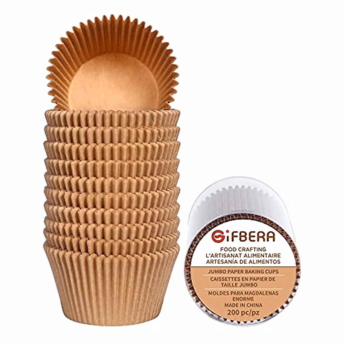 Gifbera Jumbo Cupcake Liners Greaseproof Paper 200 Count - Food Grade Odorless Muffin Baking Cups Cupcake Wrappers for Wedding Birthday, Natural