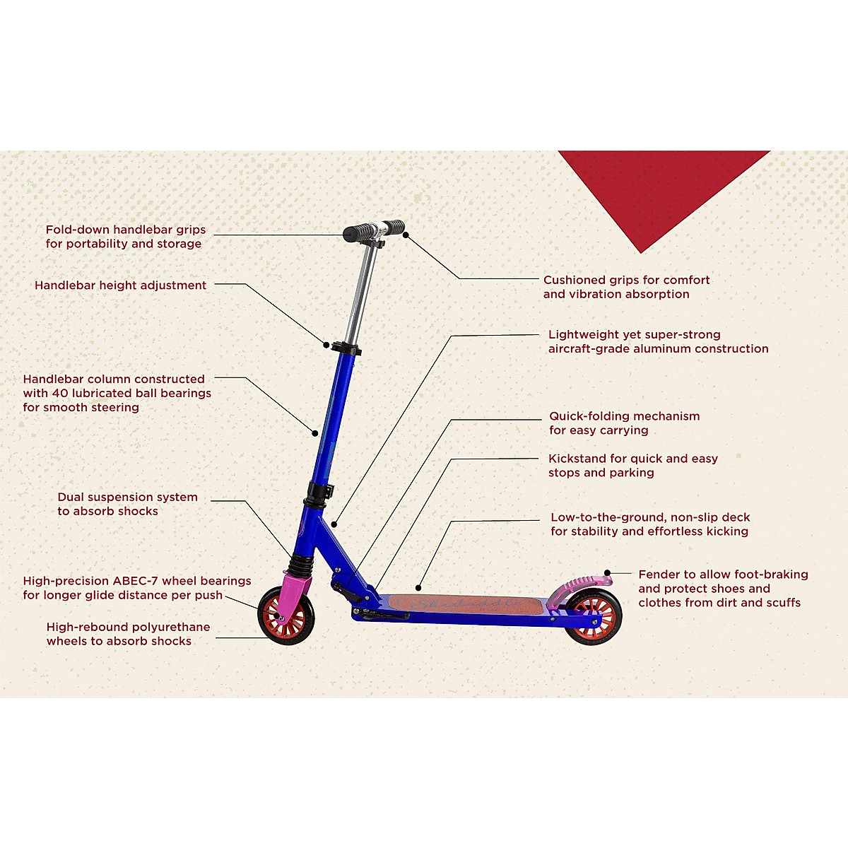 Scooter for Kids | 2 Wheel Scooter for Boys | Two Wheel Scooter for Girls | Outdoor King Kids Scooters | Folding Kids Scooter Easy to Transport | Scooride Skeddadle (Blue)