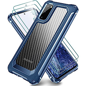 SUPBEC Galaxy S20 Case, Slim Carbon Fiber Shockproof Protective Cover with Screen Protector [x2] [Military Grade Drop Protection] [Anti Scratch&Fingerprint], Samsung S20 Case, 6.2", Black