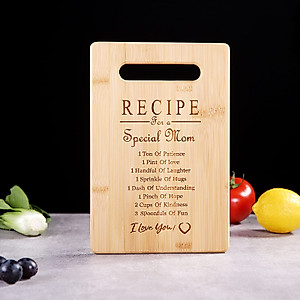 Mother's Day Recipe Mothers Gift Special Love Heart Mom Birthday Bamboo Cutting Board Gifts(MOM-1)