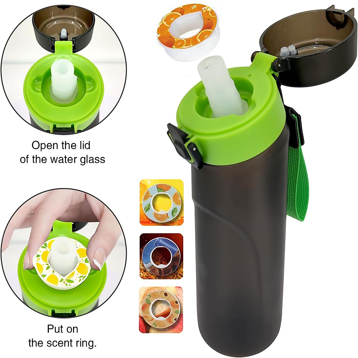 GIYZOKNI Water Bottle Starter Set, Water Bottle with Pods, 750ML Fruit Fragrance Water Bottle with 3 pcs Pods, 0% Sugar Water Cup BPA Free, Suitable for Gyms, Outdoor Sport, Schools (Black)