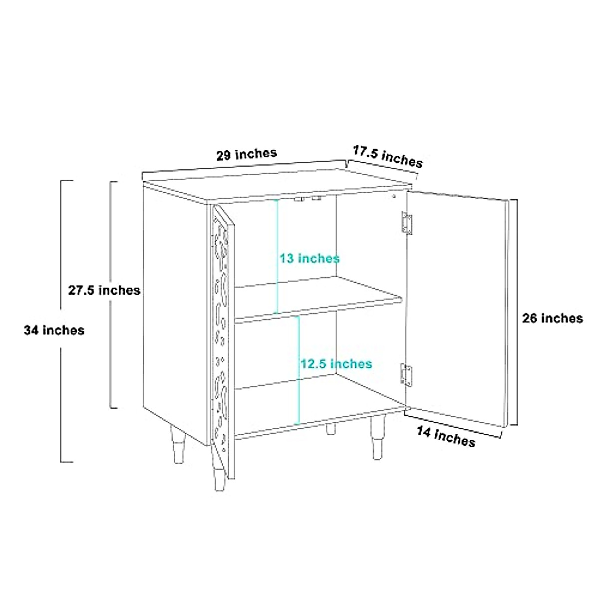 LALUZ Carved Accent Storage Cabinet Floor Cabinet for Bedroom Living Room, Oak Finish 30 Inch