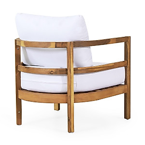 Acacia Wood Outdoor Club Chair with Cushions White Transitional Fabric Arm Chairs Removable