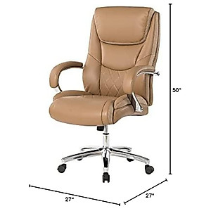 Elm Plus Big and Tall Executive Office High-Back Computer Desk Swivel Adjustable Air PU Leather Ergonomic Chair with Lumbar Support, 400-Pound Capacity, Camel