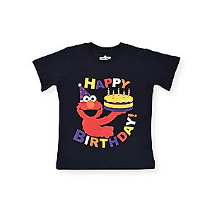 Sesame Street Elmo Boys’ Happy Birthday Short Sleeve T-Shirt for Infants and Toddlers - Black