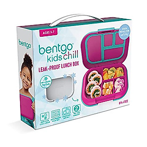 Bentgo® Kids Chill Lunch Box - Leak-Proof Bento Box with Removable Ice Pack & 4 Compartments for On-the-Go Meals - Microwave & Dishwasher Safe, Patented Design, & 2-Year Warranty (Fuchsia/Teal)