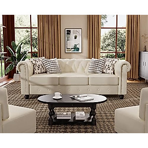Morden Fort [2-Year-Service] Sofa Couch [No Sagging] Velvet Couch 24'' Deep Seat Comfy Couches for Living Room Sofas Firm Soft Velvet Sofa Pet-Friendly Chesterfield Modern Sofa Beige