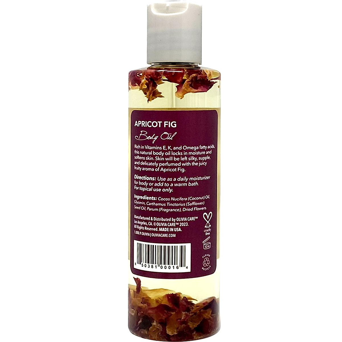 Olivia Care Body Oil Apricot Fig Vegan & Natural Moisturizing - Infused with VITAMIN E, K & Omega Fatty Acids - Refreshing Fragrance - Reduce Dry Skin, Anti-Aging Properties (Apricot Fig)