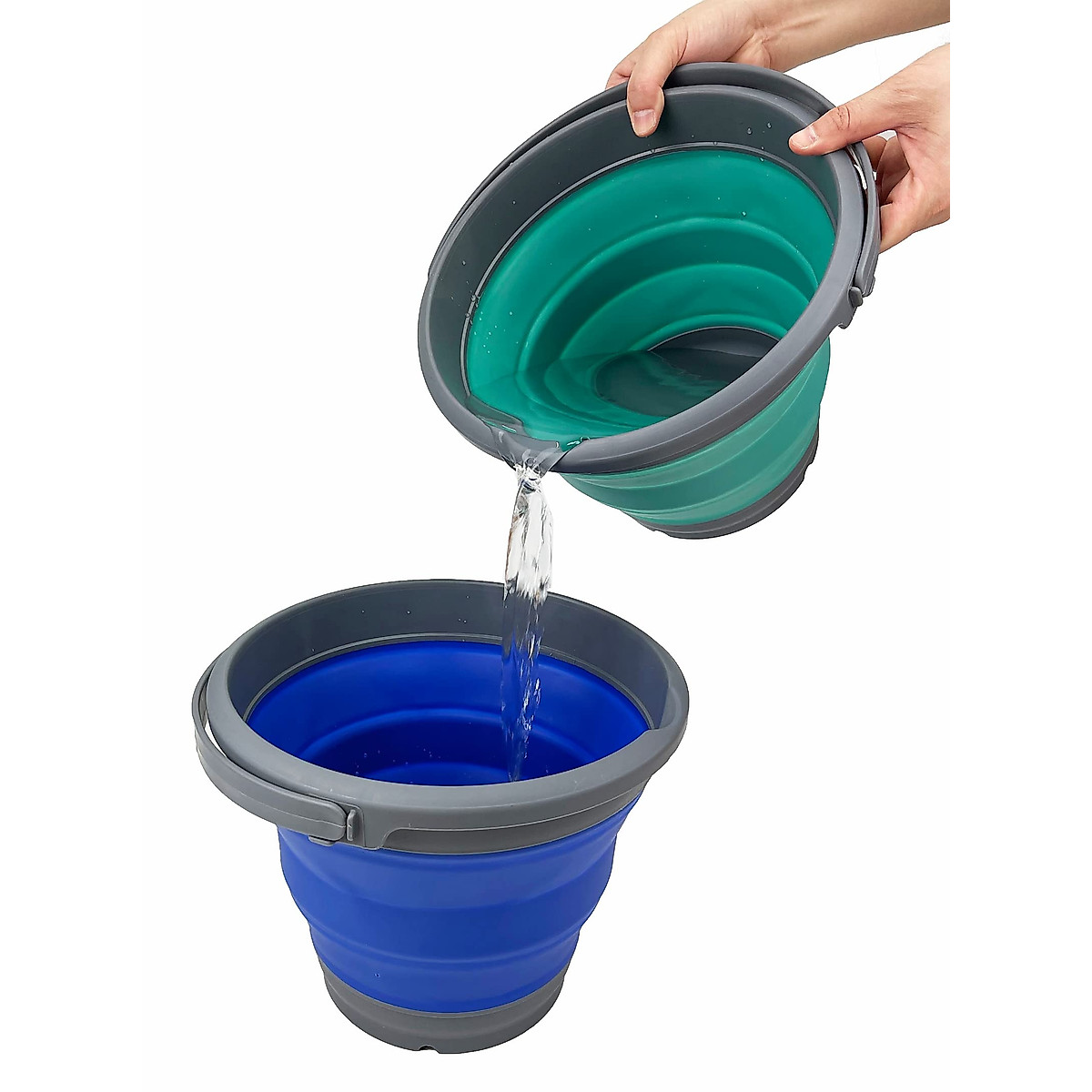 SAMMART 5.5L (1.4 Gallon) Collapsible Plastic Bucket with Lid - Foldable Round Tub with Lid - Portable Fishing Water Pail - Space Saving Outdoor Waterpot. (Purplish Blue +Turquoise Blue)