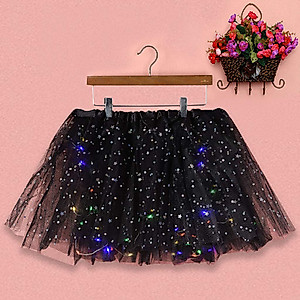 Light Pink Tutu for Women Princess Women Small Skirt Bulb Skirt Mesh with LED Pleated Tulle Star Sequins Skirt