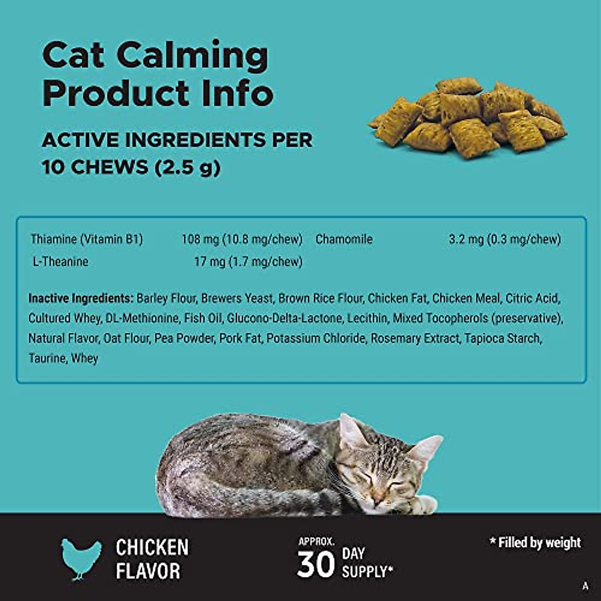 PetHonesty Calming Chews for Cats - Helps Reduce Stress and Cat Anxiety Relief - Behavioral Support & Promotes Relaxation for Travel, Boarding, Vet Visits, Separation Anxiety -Chicken (30-Day Supply)