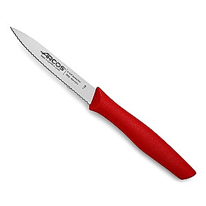 ARCOS 3 Pieces Paring Knife Set. 3 Peeling Knives of Stainless Steel and Ergonomic Polypropylene Handle for Cutting Fruits, Vegetables and Tubers. Series Nova. Color Red