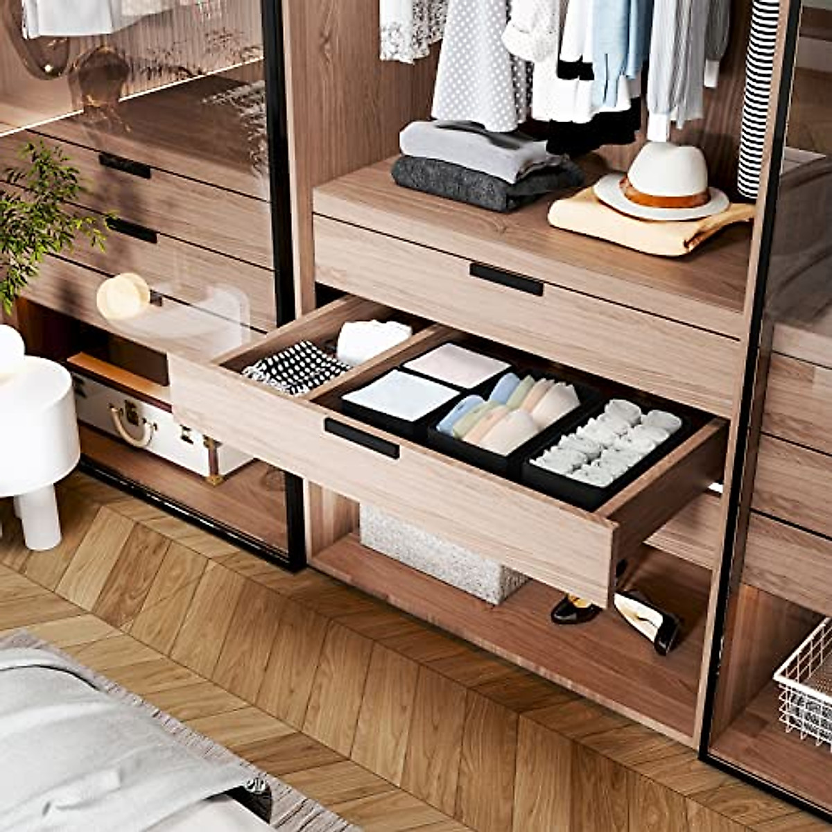DIMJ Drawer Organizers, Set of 4 Clothes Drawer Organizer, Foldable Closet Drawer Organizer, Dresser Drawer Organizers Dividers for Baby Clothes, Socks, Belt, Tie (Black)