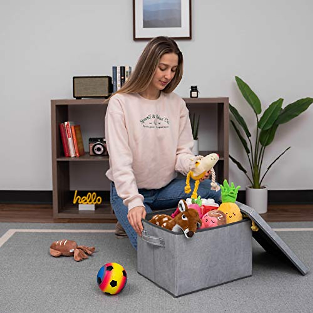 VENO Foldable Storage Bin with Lid, Sturdy Storage Box, Closet Organizer, Nursery Hamper, Collapsible Basket with Handle for Home, Bedroom, Playing Room, Office, Living Room (3-Pack, Jumbo, Gray)