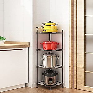 YSSOA 4 Tier Corner Display Rack Multipurpose Metal Shelving Unit, Bookcase Storage Rack Plant Stand for Living Room, Home Office, Kitchen, Small Space, 1-Pack, Black