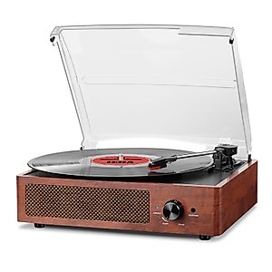 Bluetooth Turntable Vinyl Record Player with Speakers, 3 Speed Belt Driven Vintage Player for Entertainment AUX in RCA Out
