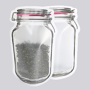 Pack of 100 Refillable FDA Compliant Translucent Mason Jar Design Snack Storage Stand-Up Zip Seal Pouch (Red, 3oz)