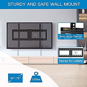 PERLESMITH Fixed TV Wall Mount Bracket Low Profile for 32-82 inch LED, LCD, and OLED Flat Screen TVs - Fits 16”- 24” Wood Studs, Fixed TV Mount with VESA 600 x 400mm Holds up to132lbs (PSLLK1), Black
