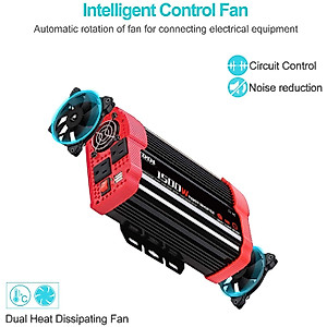 NDDI 1500W Car Power Inverter 12V DC to 110V AC Car Converter Charger Adapter with Dual 3.1A USB Port and AC Outlets Quick Charging