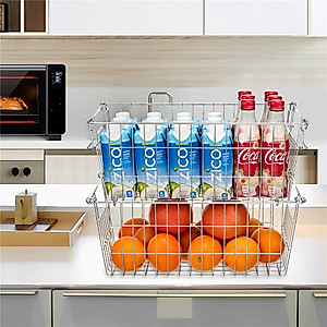 SANNO Stackable Chest Freezer Baskets Organizer Bins, Stackable Wire Baskets For Pantry Storage and Organization With Sturdy Metal Food Baskets Pantry Organized,set of 3