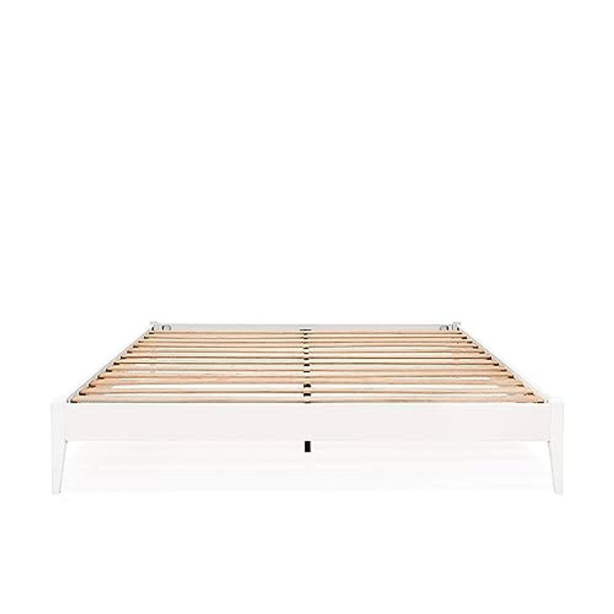 Bme Dinkee Signature Ivory White King Bed Frame Without Headboard - Modern & Minimalist Style with Acacia Wood - 12 Strong Wood Slat Support - Easy Assembly - No Box Spring Needed