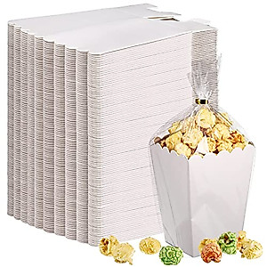 Mini White Popcorn Boxes and Clear Treat Bag Set- Bulk Open Top Paper Popcorn Containers with Treat Bags, Popcorn Candy Boxes for Movie Nights, Party Supplies, 3 x 4 inch (200 Pcs)