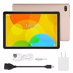 Qinlorgo 4G LTE Tablet, Octa Core 512GB Expandable 10.1 Inch HD Tablet US Plug 100‑240V for Office (Gold)