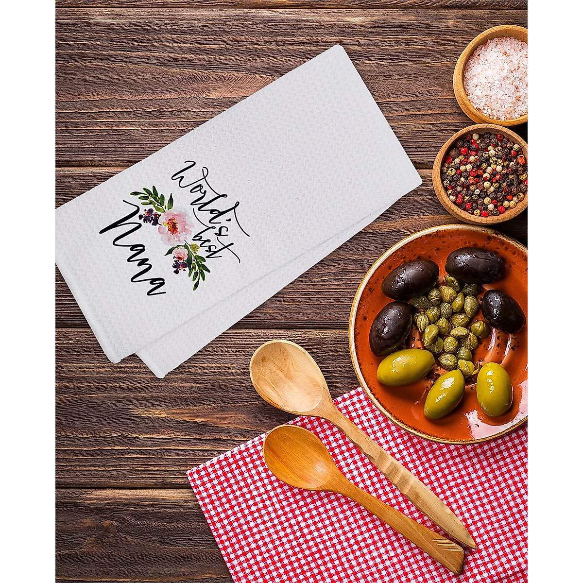 UINHMOP 16''x24'' World’s Best Nana Floral Soft and Absorbent Kitchen Towels Dishcloths Hand Towels,Grandma Appreciation Decorative Dish Towels for Kitchen,Grandma Nana Birthday