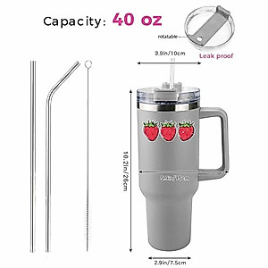 40 ounce insulated cup with handle, double-layer vacuum stainless steel material, equipped with straw, can keep warm or maintain cold drinks Strawberry Fruit 1 grey