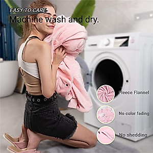 Iplusmall Super Warm Wearable Blanket Hoodie, Adjustable Length Flannel Hooded Snuggies Sherpa One Size Fits All, Oversized Blanket with Giant Pocket Zipper for Adult Kids Women as A Gift, Pink